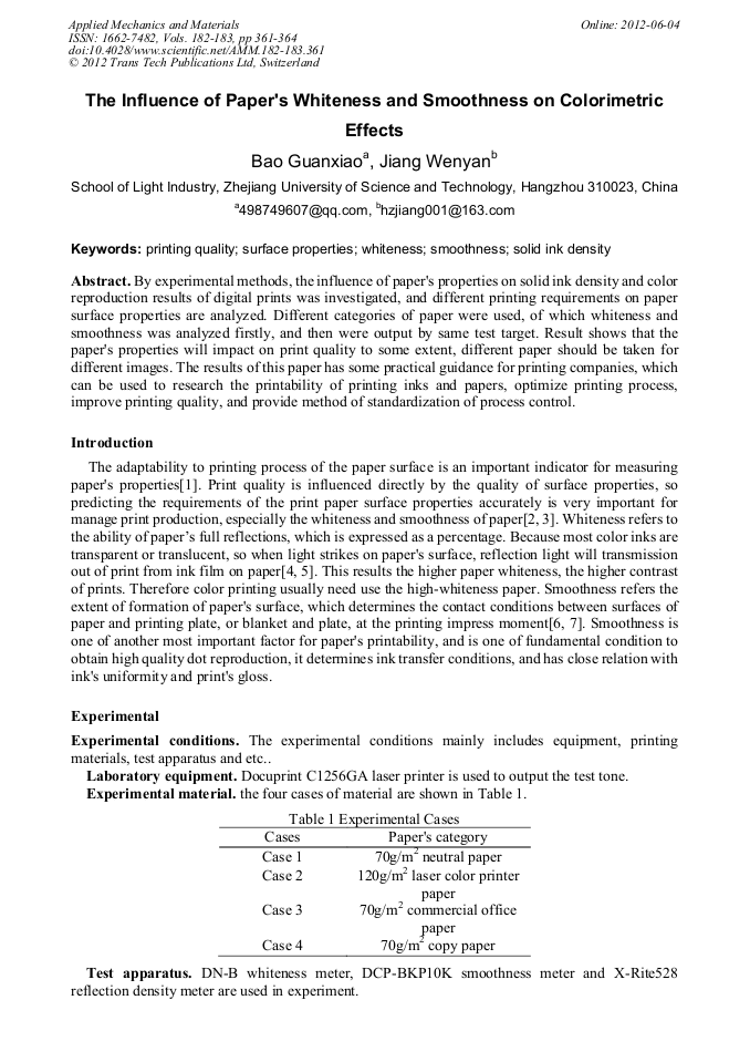 The Influence of Paper's Whiteness and Smoothness on Colorimetric ...