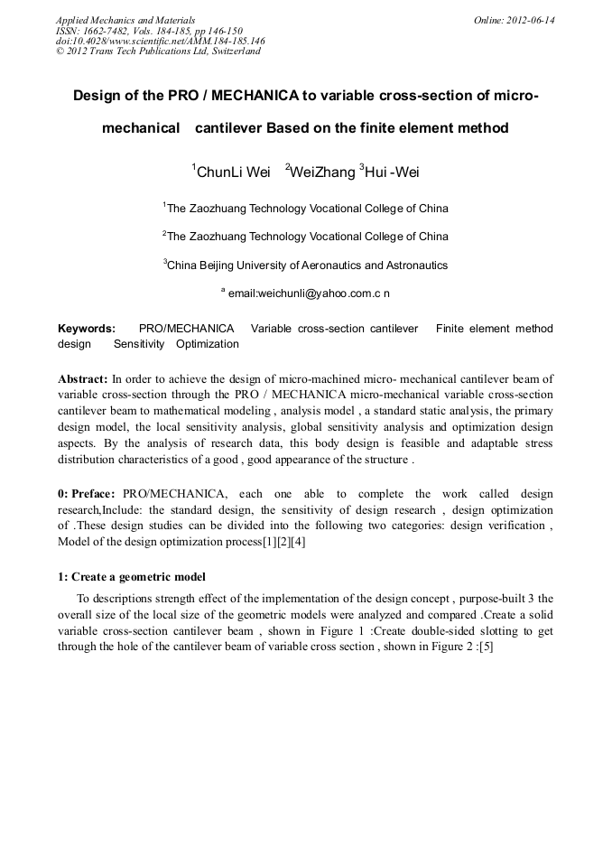 Design of the PRO/MECHANICA to Variable Cross-Section of Micro ...