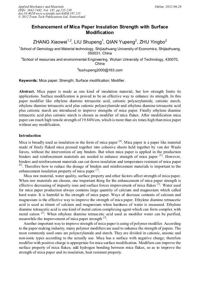 Enhancement of Mica Paper Insulation Strength with Surface Modification ...