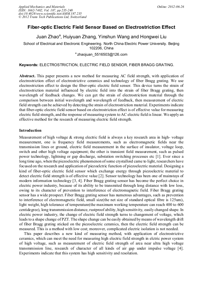 Fiber-Optic Electric Field Sensor Based on Electrostriction Effect ...