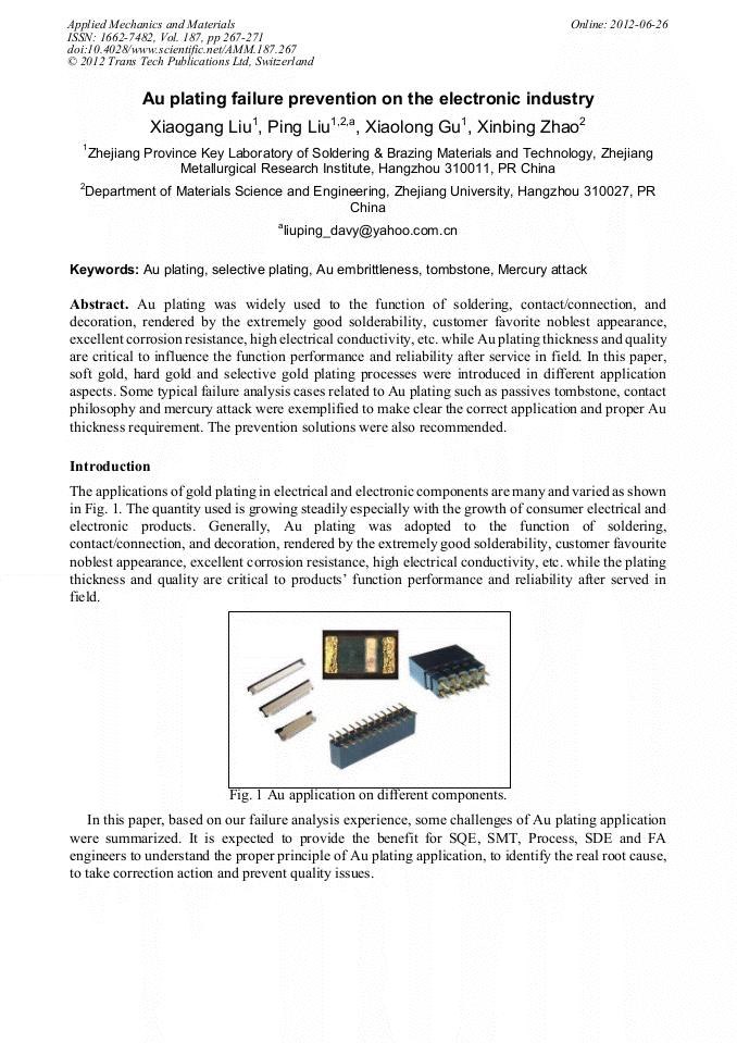Au Plating Failure Prevention on the Electronic Industry | Scientific.Net