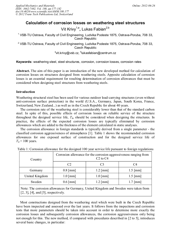 Calculation of Corrosion Losses on Weathering Steel Structures ...