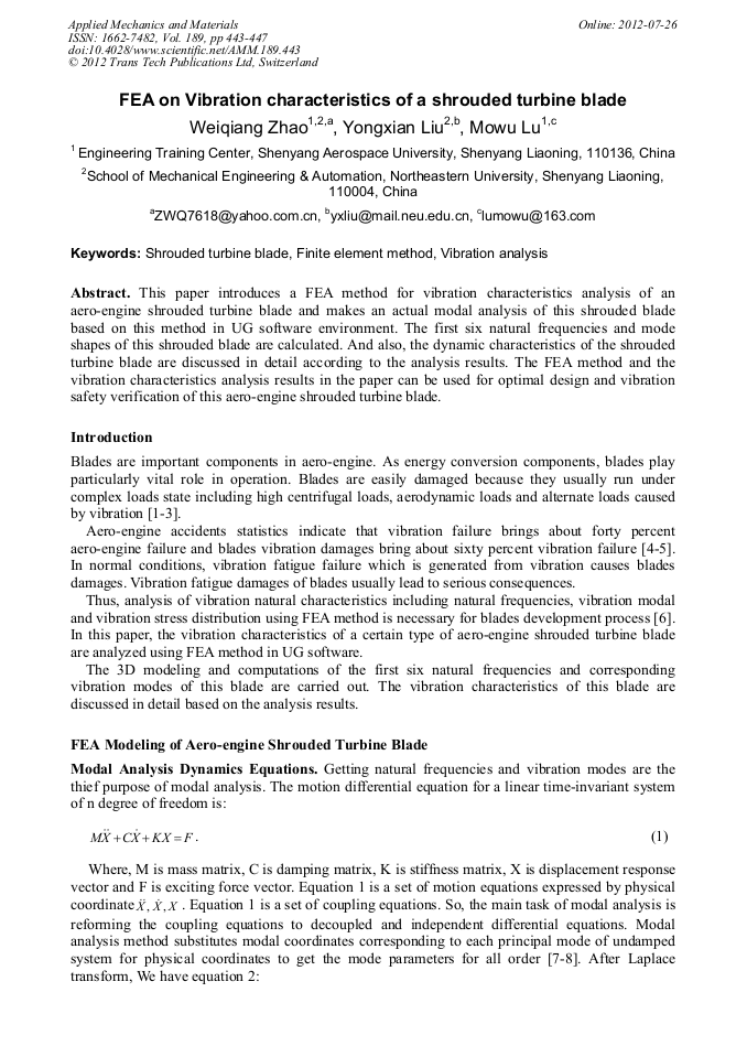 FEA on Vibration Characteristics of a Shrouded Turbine Blade ...