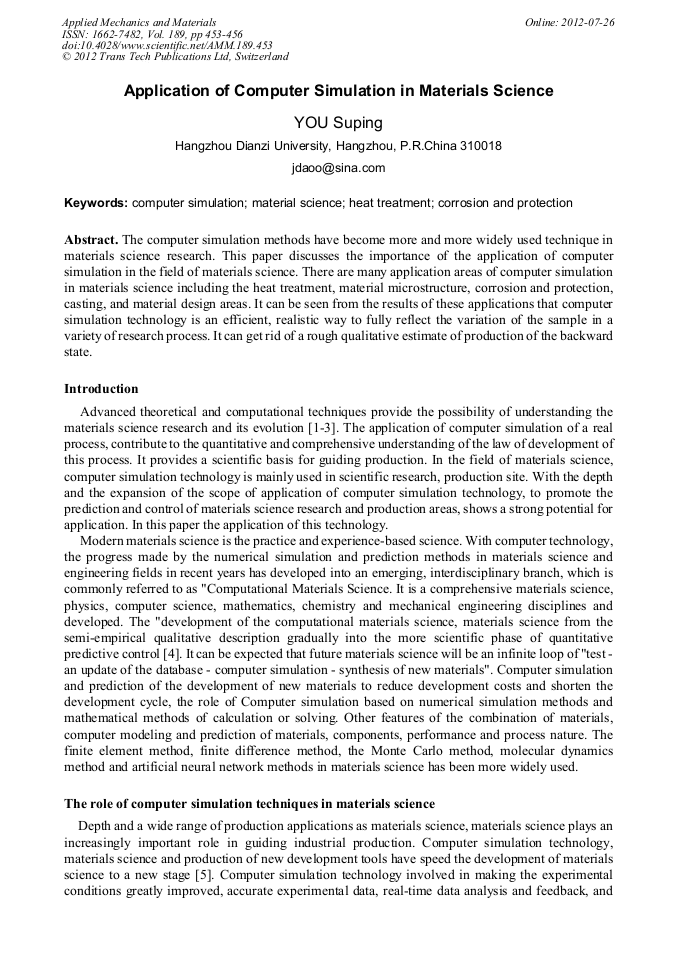 Application of Computer Simulation in Materials Science | Scientific.Net