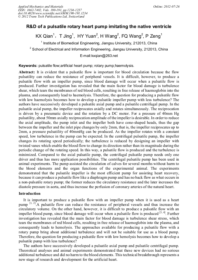 R&D of a Pulsatile Rotary Heart Pump Imitating the Native Ventricle ...