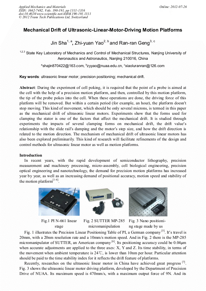 Mechanical Drift of Ultrasonic-Linear-Motor-Driving Motion Platforms ...