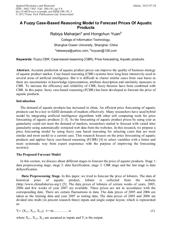 A Fuzzy Case-Based Reasoning Model to Forecast Prices of Aquatic ...