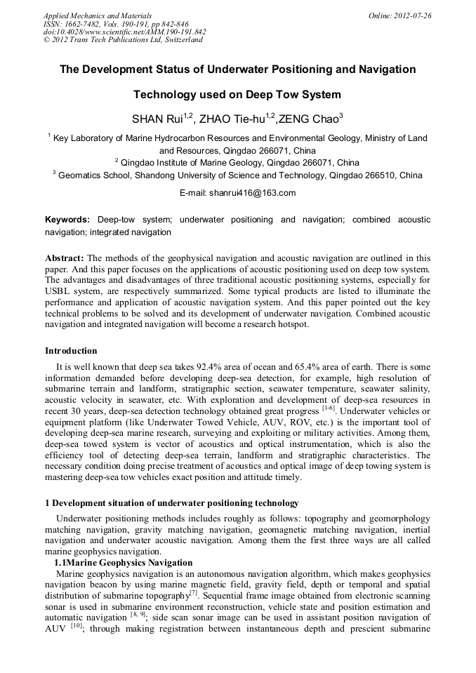 The Development Status of Underwater Positioning and Navigation ...