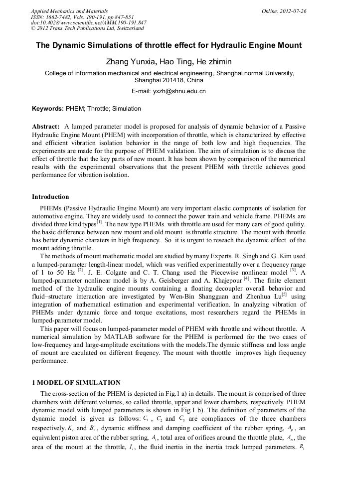 The Dynamic Simulations of Throttle Effect for Hydraulic Engine Mount ...