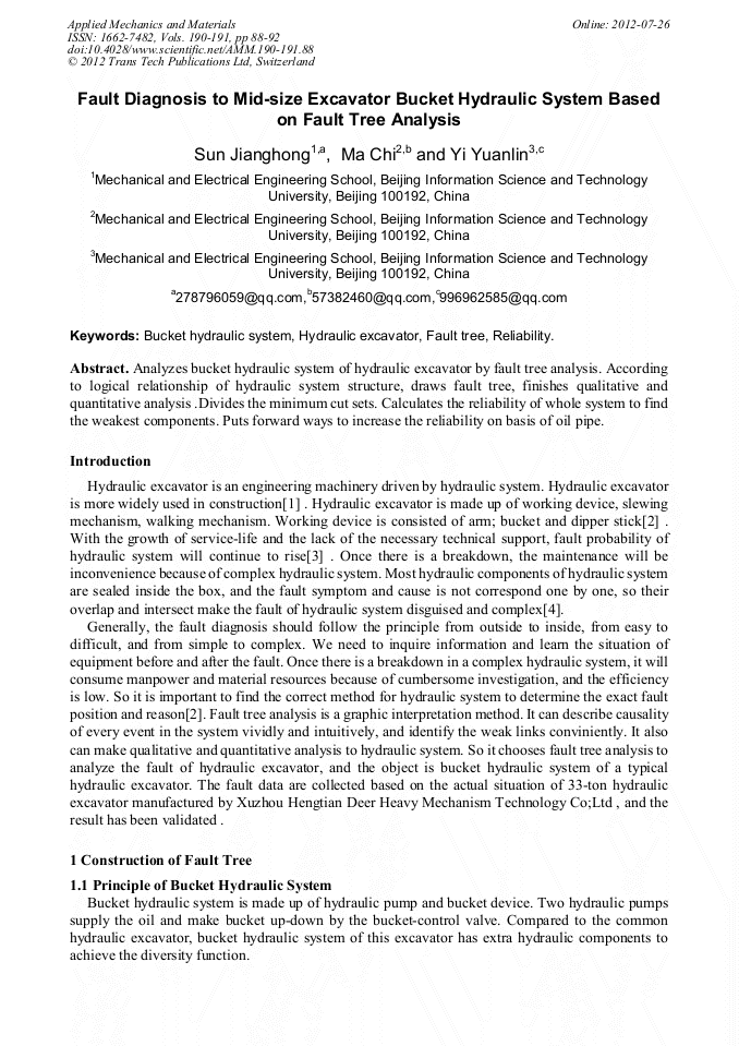 Fault Diagnosis to Mid-Size Excavator Bucket Hydraulic System Based on ...