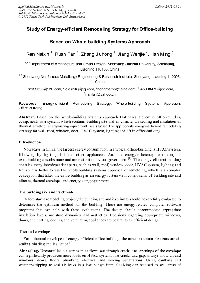 Study of Energy-Efficient Remodeling Strategy for Office-Building Based ...
