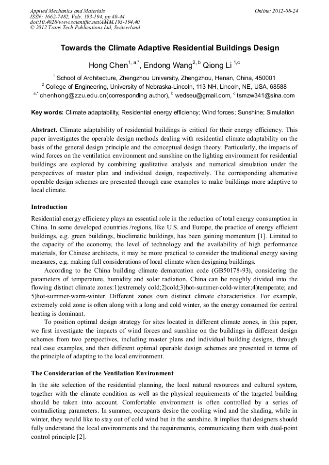 Towards the Climate Adaptive Residential Buildings Design | Scientific.Net