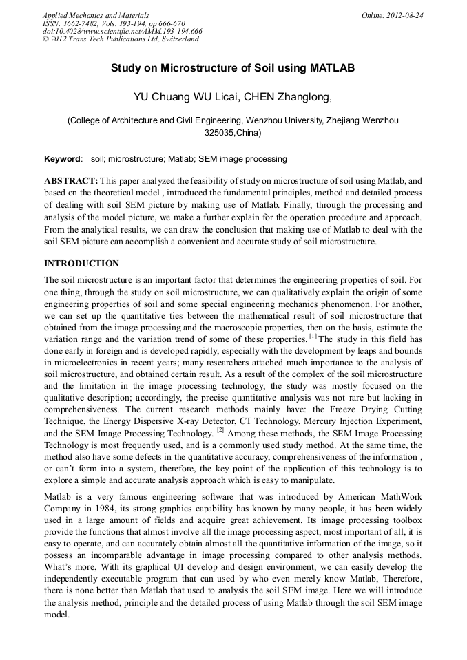 Study on Microstructure of Soil Using MATLAB | Scientific.Net