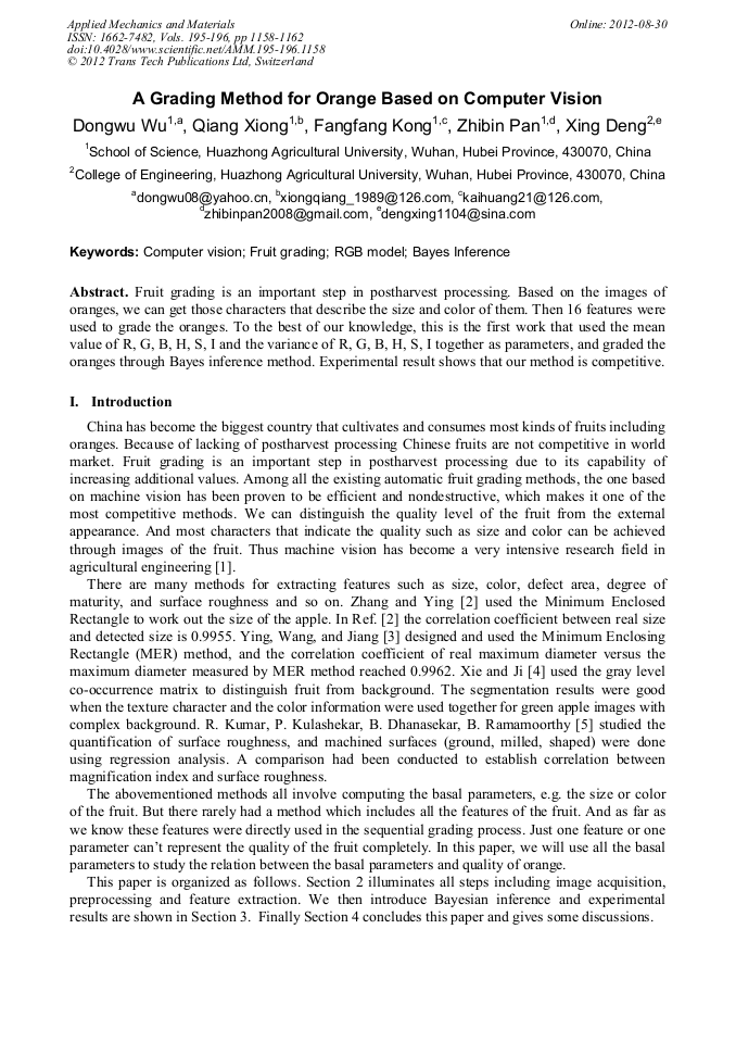 A Grading Method for Orange Based on Computer Vision | Scientific.Net