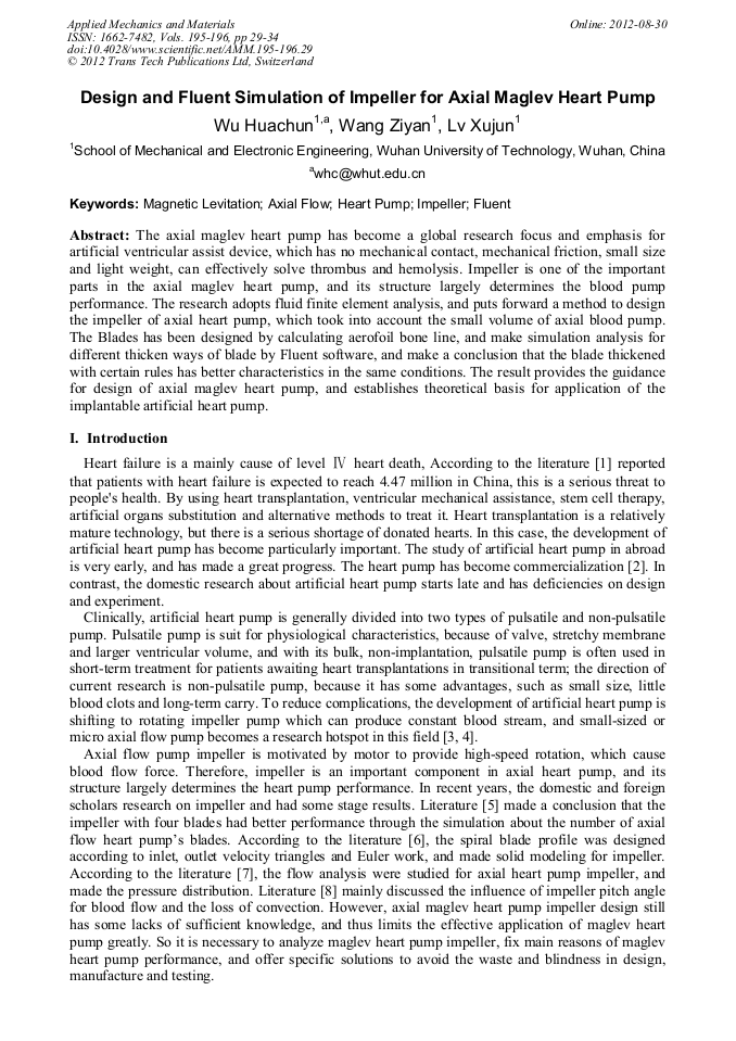 Design and Fluent Simulation of Impeller for Axial Maglev Heart Pump ...