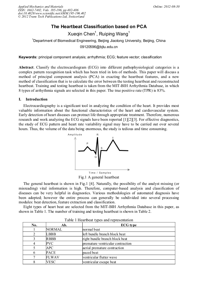 The Heartbeat Classification Based on PCA | Scientific.Net