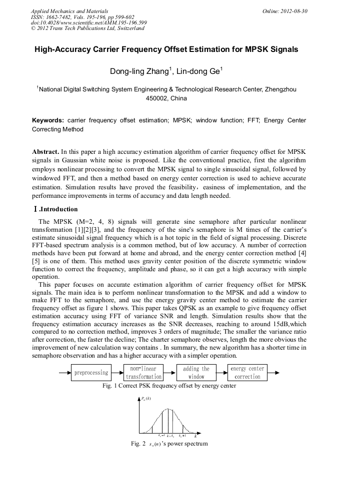 High-Accuracy Carrier Frequency Offset Estimation for MPSK Signals | Scientific.Net