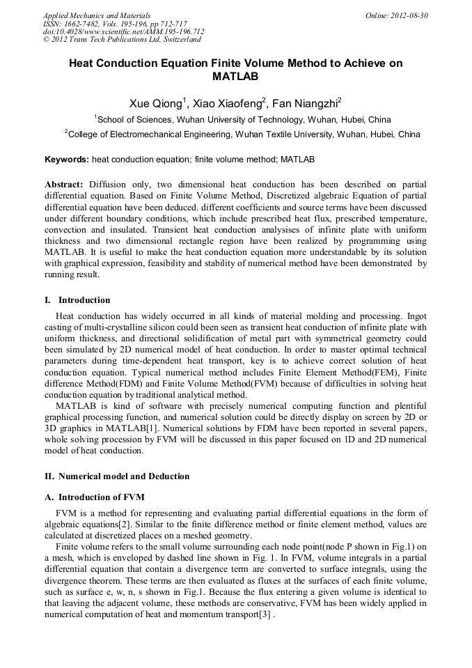 Heat Conduction Equation Finite Volume Method to Achieve on MATLAB ...