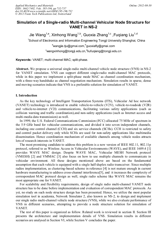 Simulation of a Single-Radio Multi-Channel Vehicular Node Structure for ...