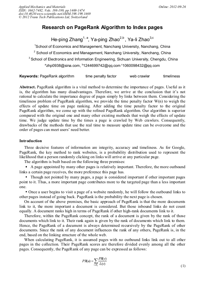 Research on PageRank Algorithm to Index Pages | Scientific.Net