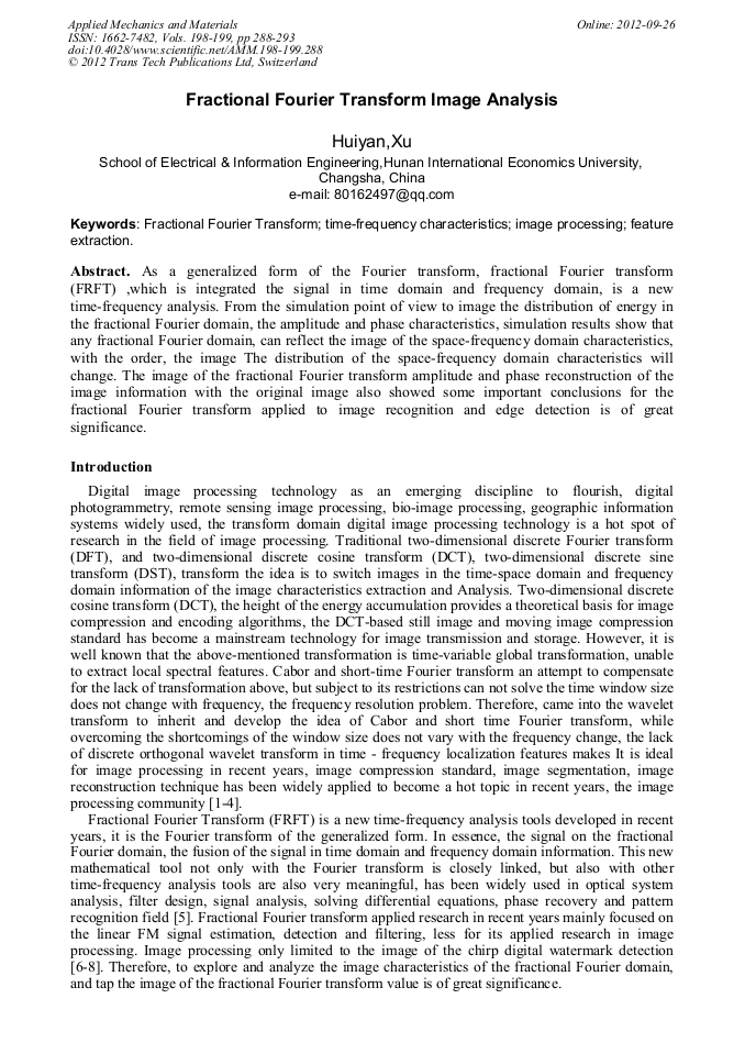 Fractional Fourier Transform Image Analysis | Scientific.Net