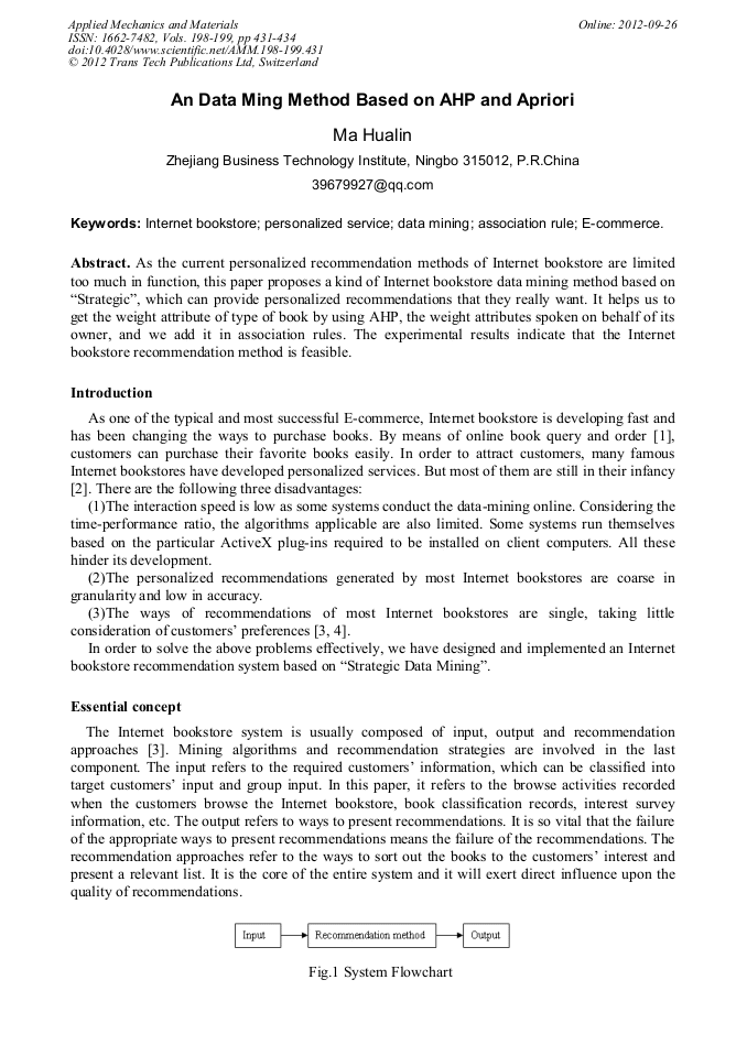 An Data Ming Method Based on AHP and Apriori | Scientific.Net