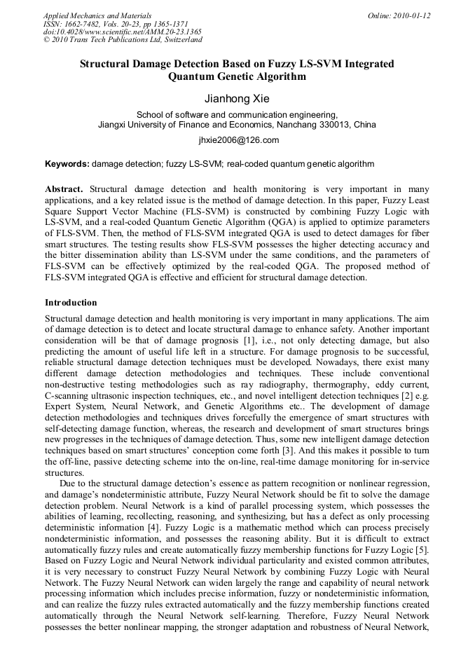 Structural Damage Detection Based on Fuzzy LS-SVM Integrated Quantum ...