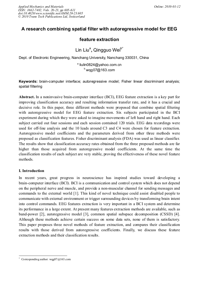 A Research Combining Spatial Filter with Autoregressive Model for EEG ...