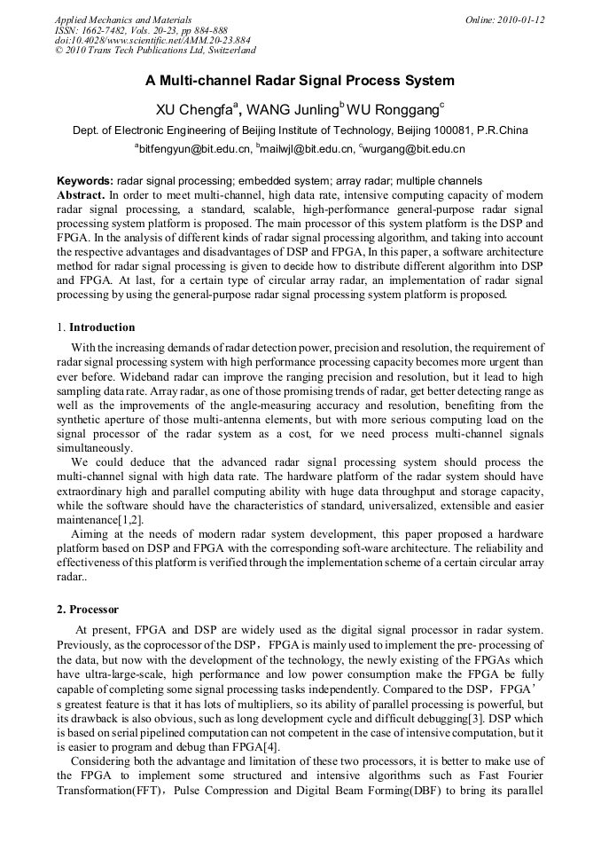 A Multi-Channel Radar Signal Process System | Scientific.Net