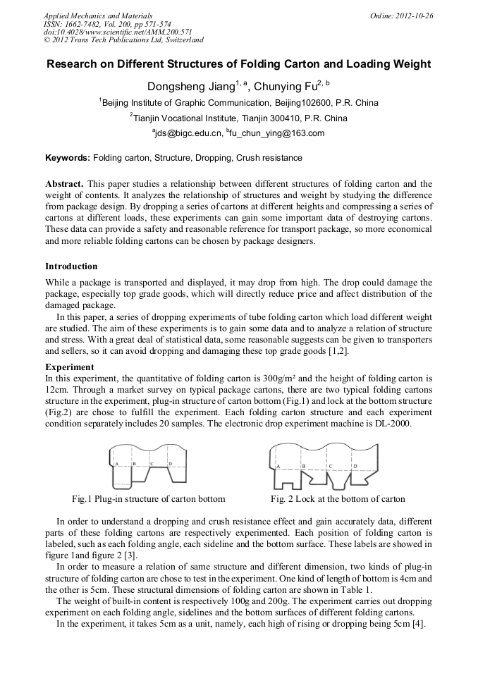 Research on Different Structures of Folding Carton and Loading Weight ...