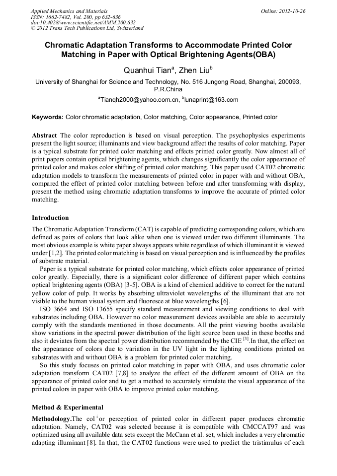 Chromatic Adaptation Transforms to Accommodate Printed Color Matching ...