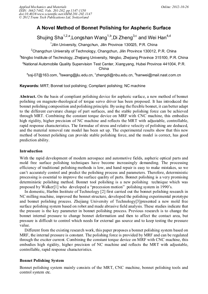 A Novel Method of Bonnet Polishing for Aspheric Surface | Scientific.Net