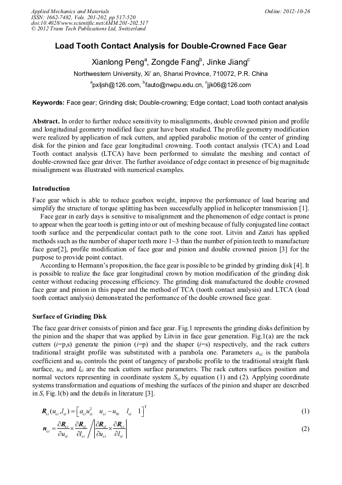 Load Tooth Contact Analysis for Double-Crowned Face Gear | Scientific.Net