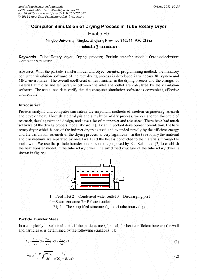 Computer Simulation of Drying Process in Tube Rotary Dryer | Scientific.Net