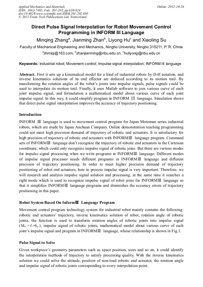 Direct Pulse Signal Interpolation for Robot Movement Control ...