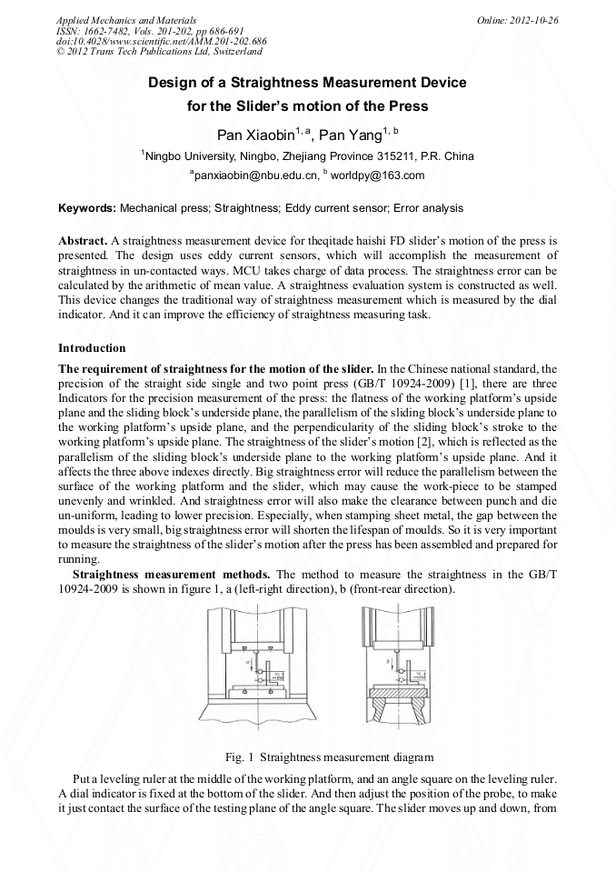 Design of a Straightness Measurement Device for the Slider's Motion of ...
