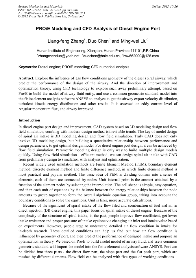 PRO/E Modeling and CFD Analysis of Diesel Engine Port | Scientific.Net