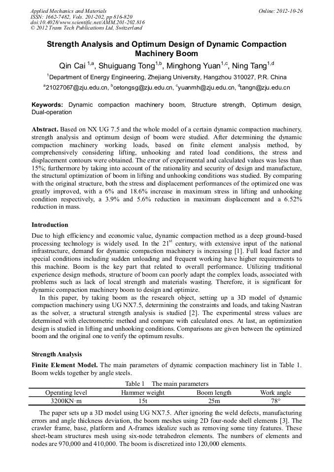 Strength Analysis and Optimum Design of Dynamic Compaction Machinery ...
