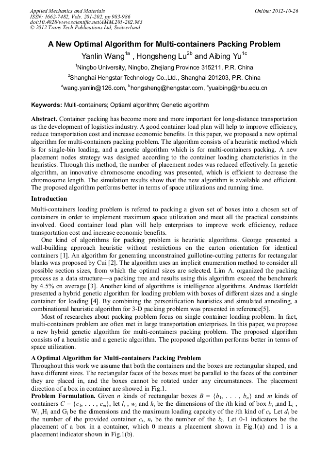 A New Optimal Algorithm for Multi-Containers Packing Problem ...