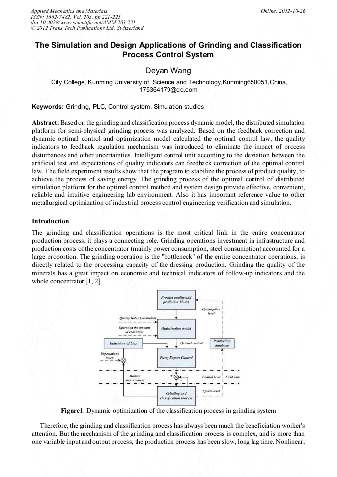 The Simulation and Design Applications of Grinding and Classification ...