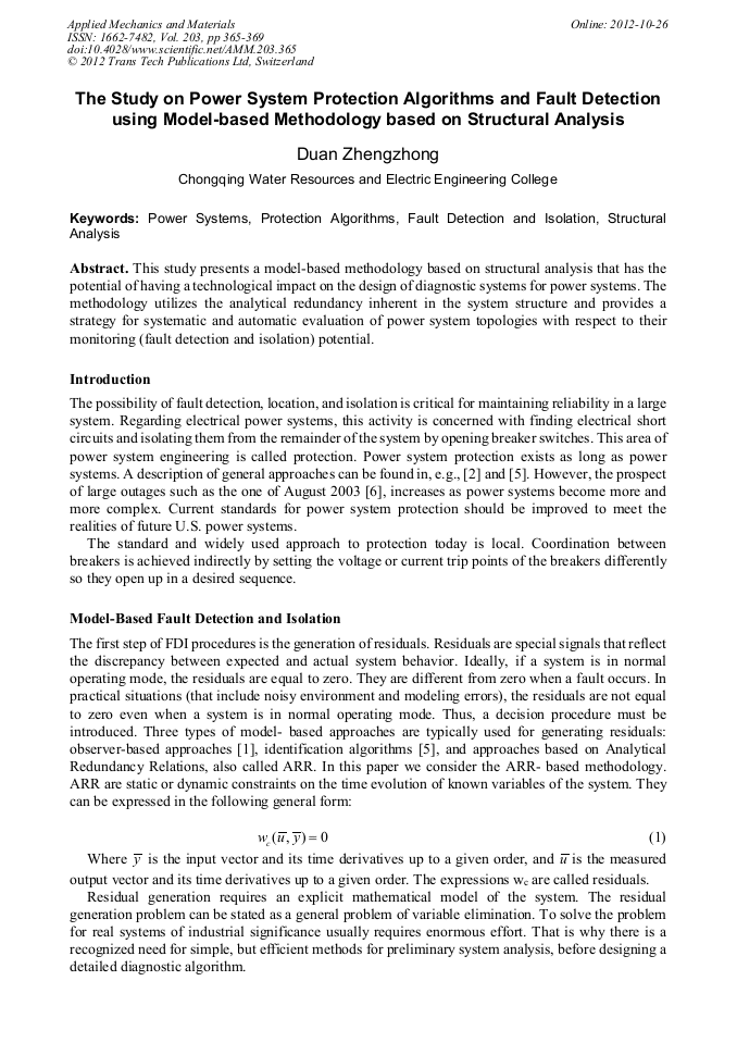 The Study on Power System Protection Algorithms and Fault Detection ...