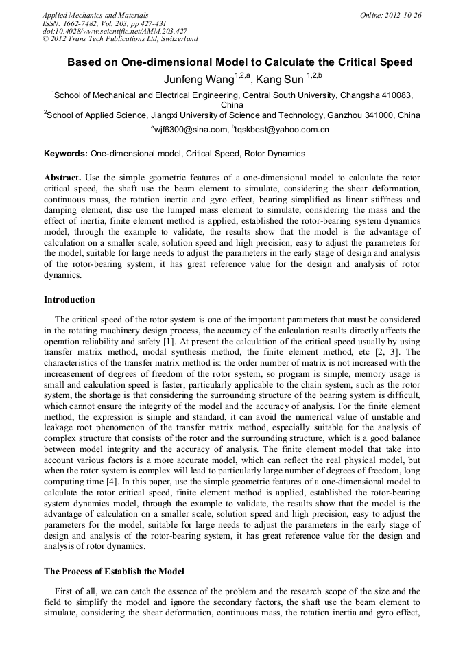 Based on One-Dimensional Model to Calculate the Critical Speed ...