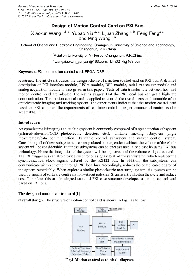 Design of Motion Control Card on PXI Bus | Scientific.Net