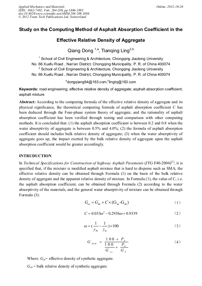Study on the Computing Method of Asphalt Absorption Coefficient in the ...