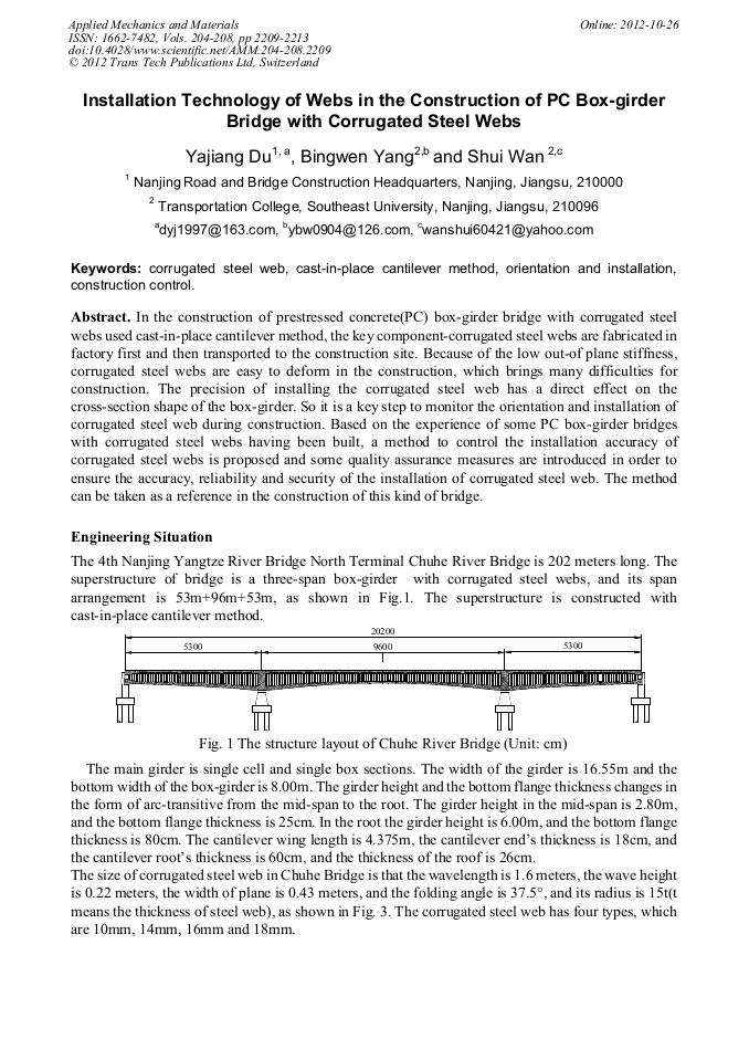 Installation Technology of Webs in the Construction of PC Box-Girder ...