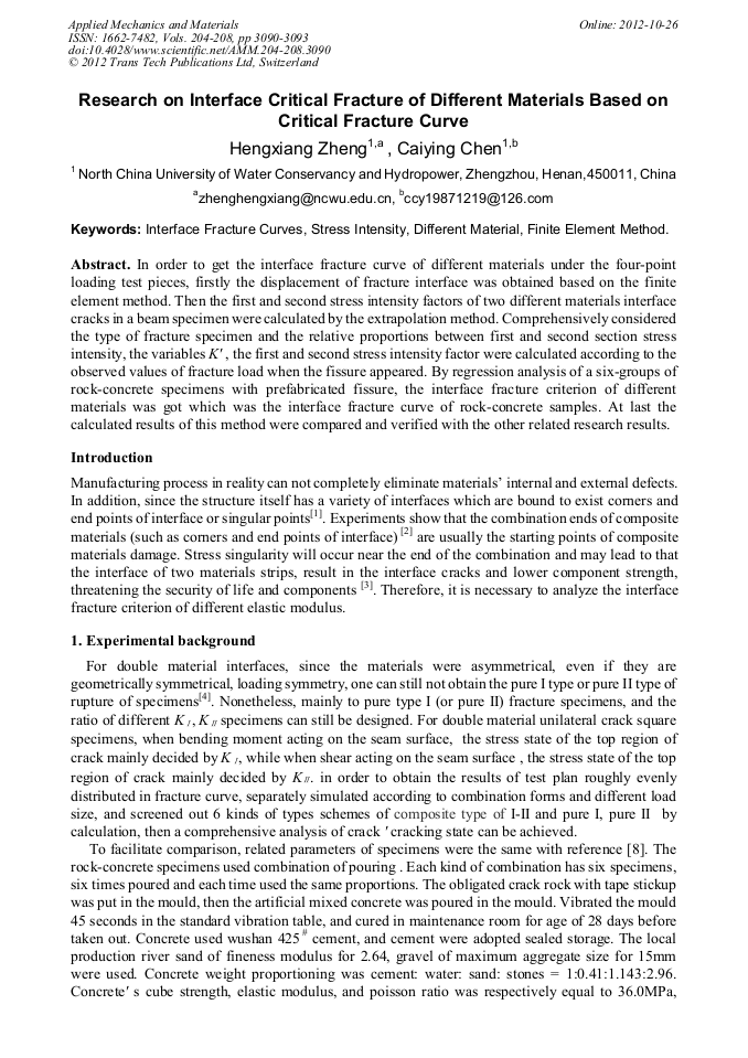 Research on Interface Critical Fracture of Different Materials Based on ...