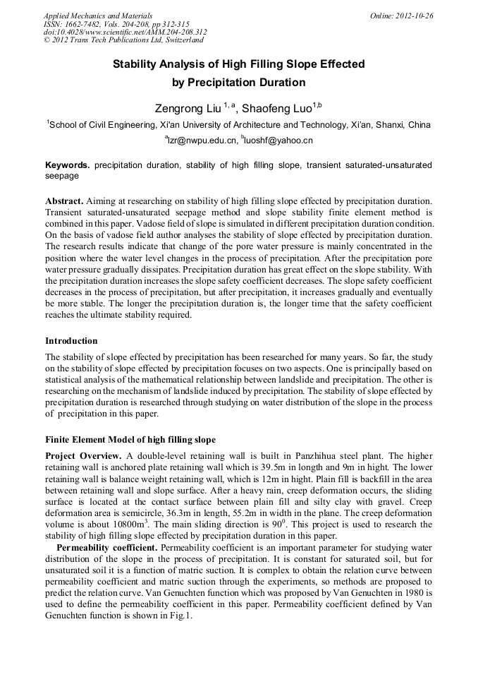Stability Analysis of High Filling Slope Effected by Precipitation ...