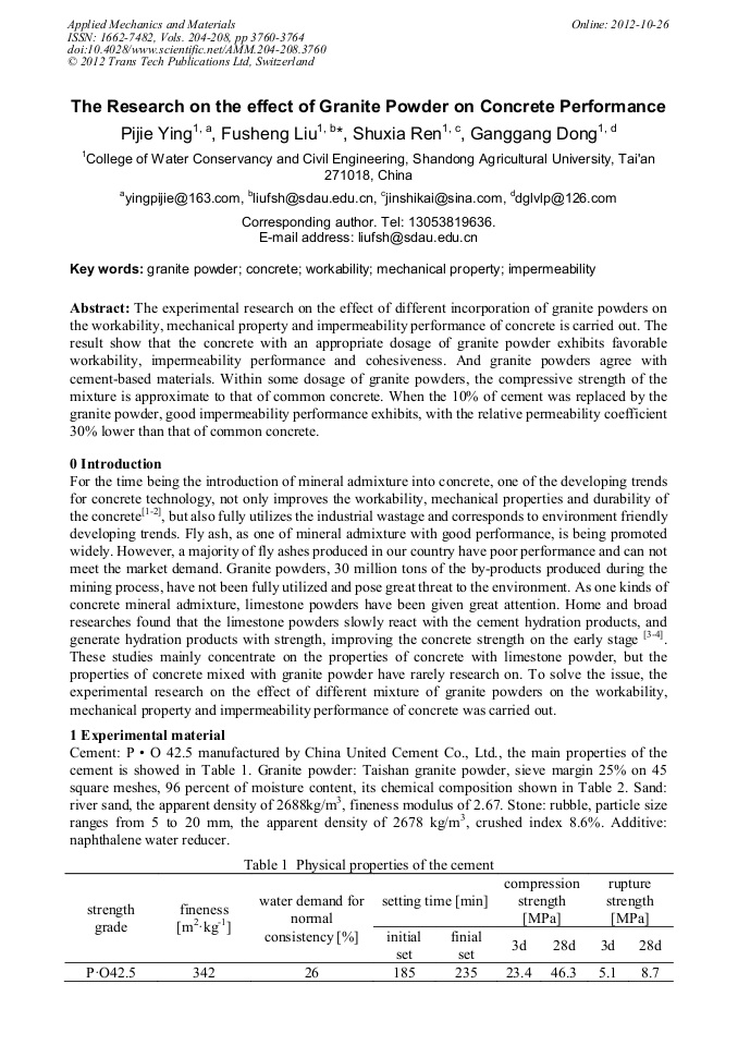 The Research on the Effect of Granite Powder on Concrete Performance ...