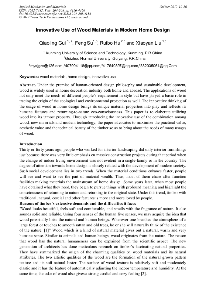 Innovative Use of Wood Materials in Modern Home Design | Scientific.Net