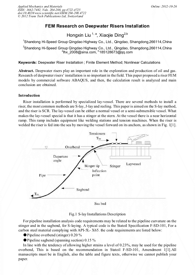 FEM Research on Deepwater Risers Installation | Scientific.Net